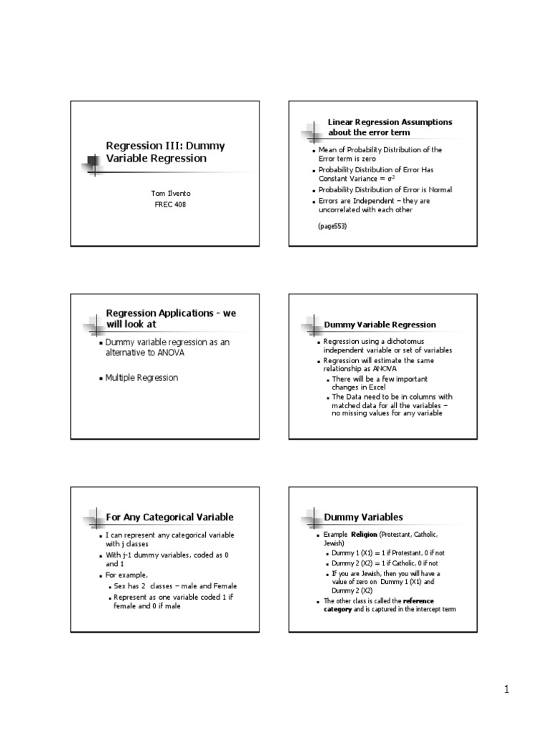 Linear Regression Assumptions ANOVA Dummy Variable Regression | PDF ...