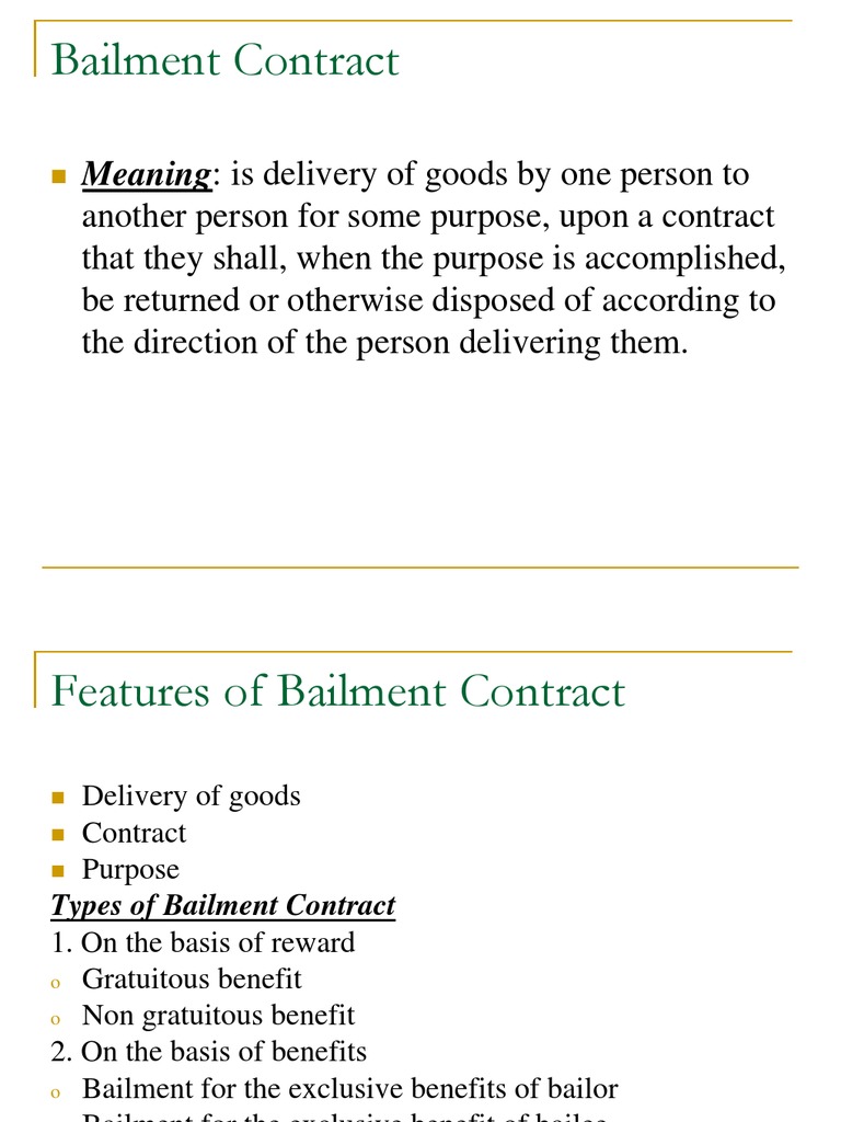 Bailment Contract | PDF | Loans | Business Law