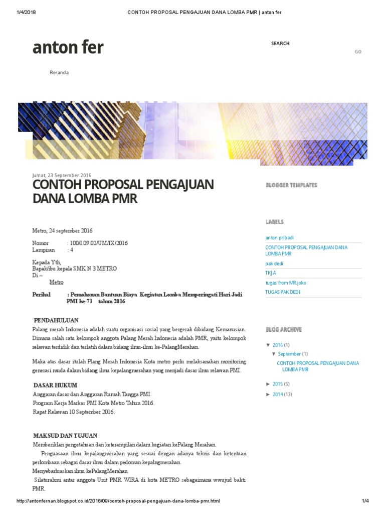 Contoh Proposal Pengajuan Dana Lomba PMR - Anton Fer | PDF