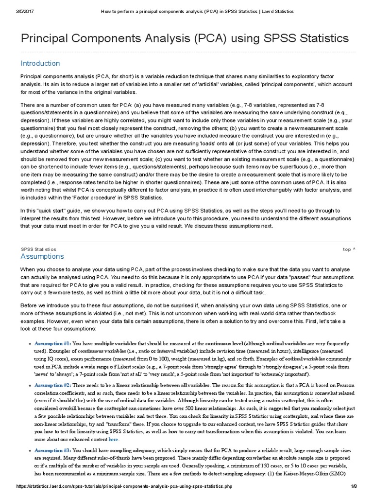 Principal Components Analysis (PCA) in SPSS Statistics - Laerd ...