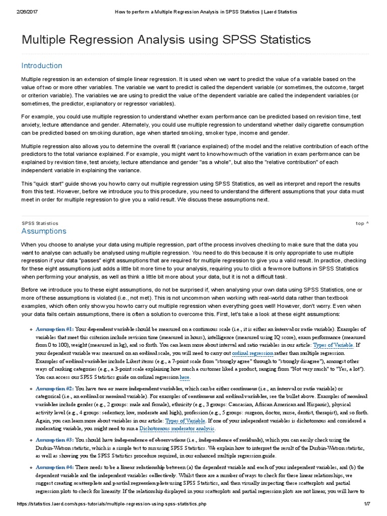 Multiple Regression Analysis in SPSS Statistics - Laerd Statistics ...