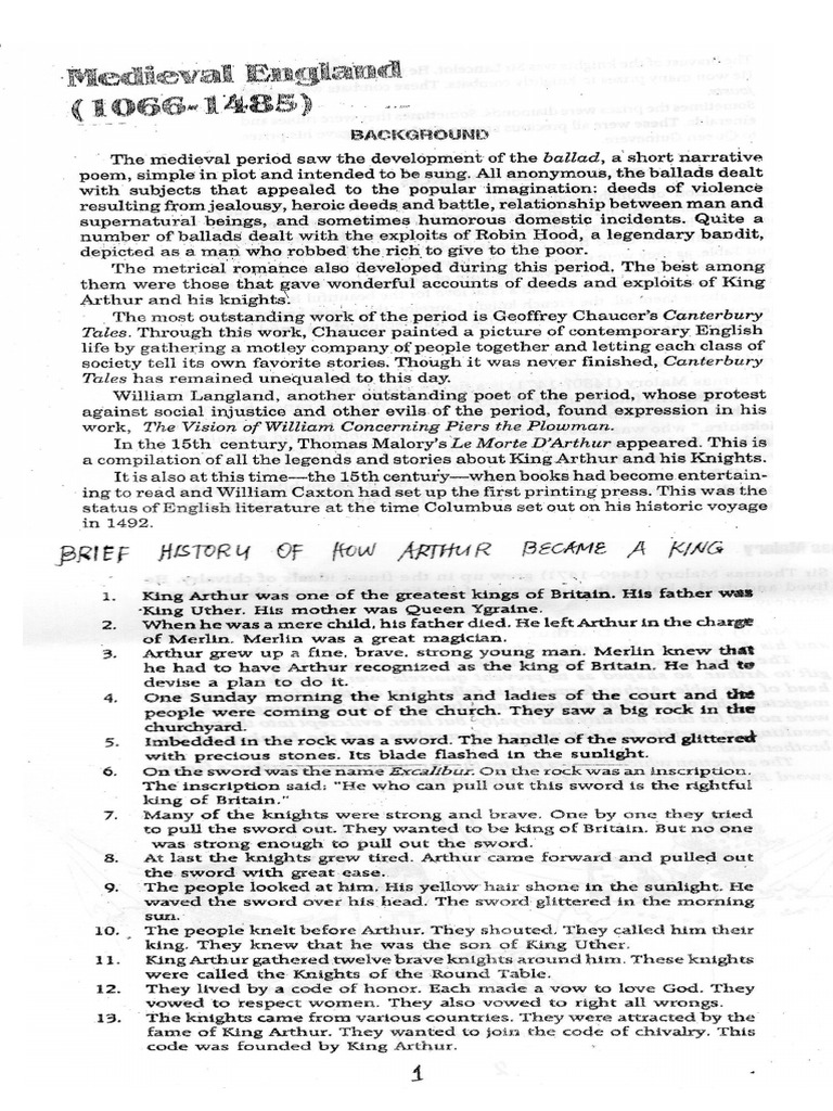 King Arthur Handouts | PDF