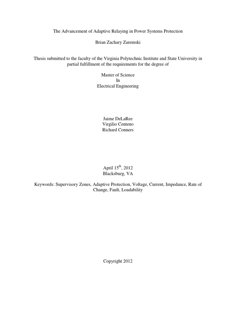 Relays - Advancement of Adaptive Relaying in Power Systems Protection ...
