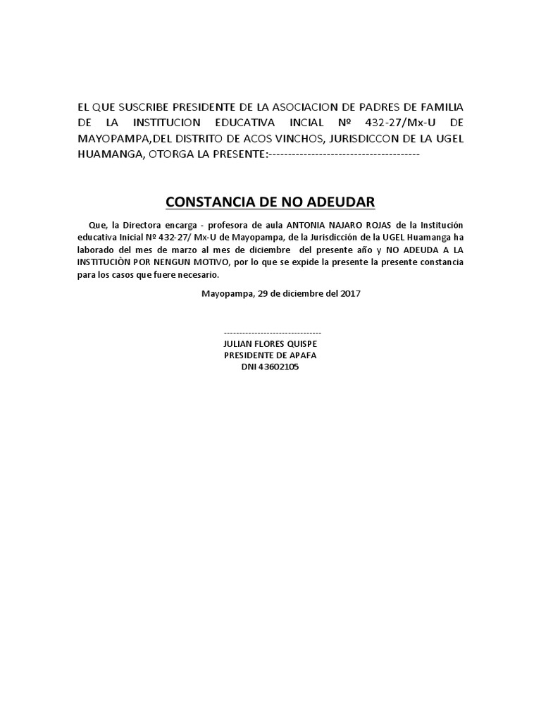 Constancia de No Adeudar | PDF