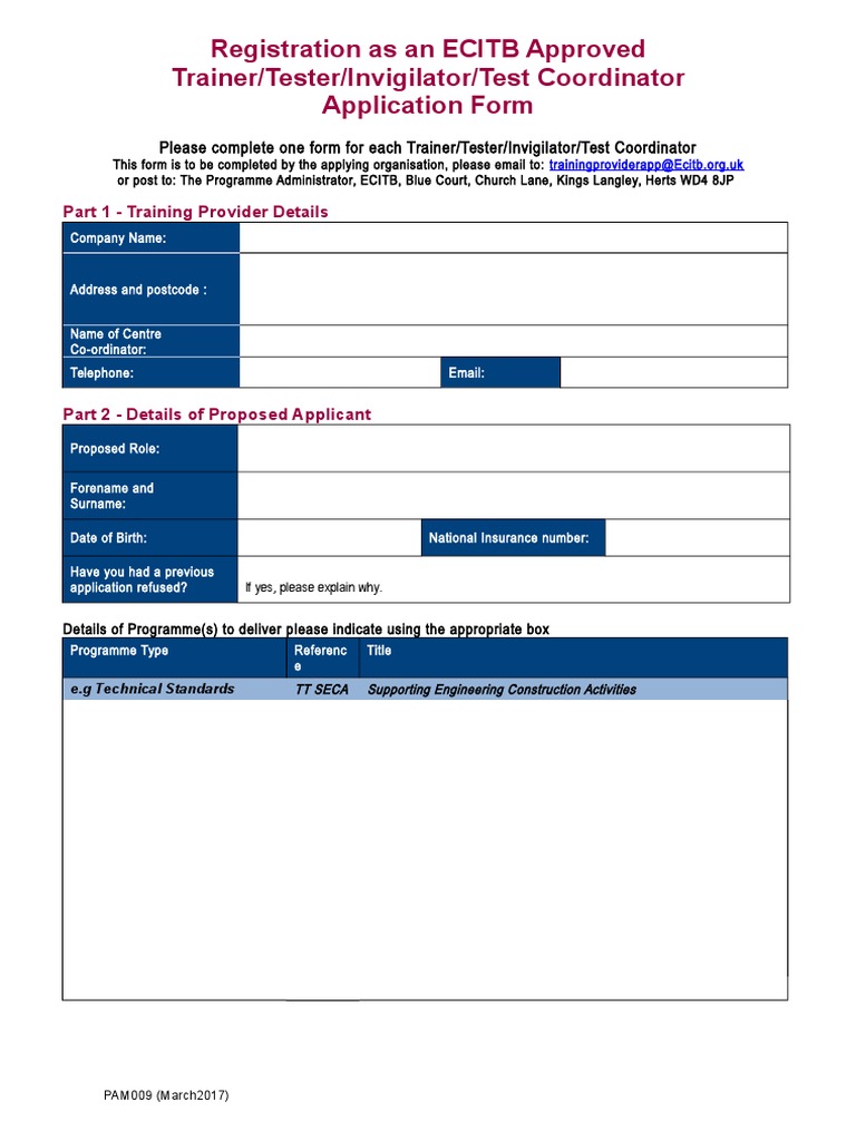 PAM009 Registration ECITB Approved Trainer-Tester Form V2 | PDF ...