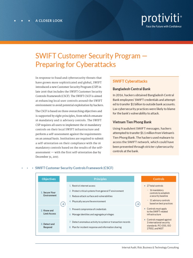 Swift Customer Security Program Protiviti Pdf Computer Security