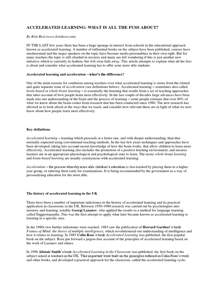 An In-Depth Look at Accelerated Learning: Principles, Techniques ...