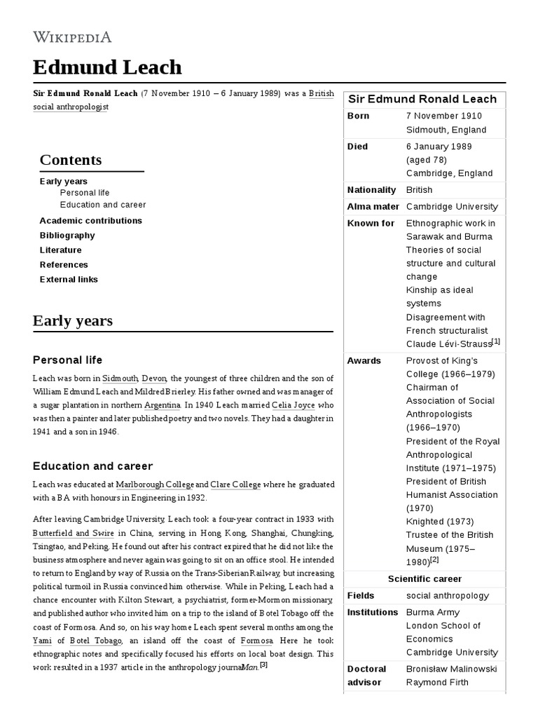 Edmund Leach | Download Free PDF | Museology | Academia