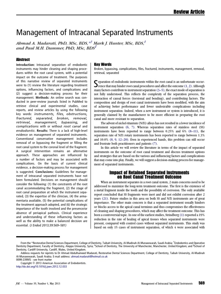 Accidents - Madarati 2013 - Management of Intracanal Separated ...