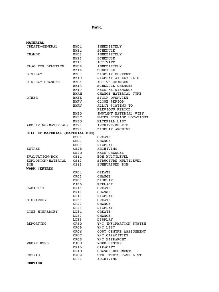 SAP Tcodes | PDF | Areas Of Computer Science | Information Technology Management