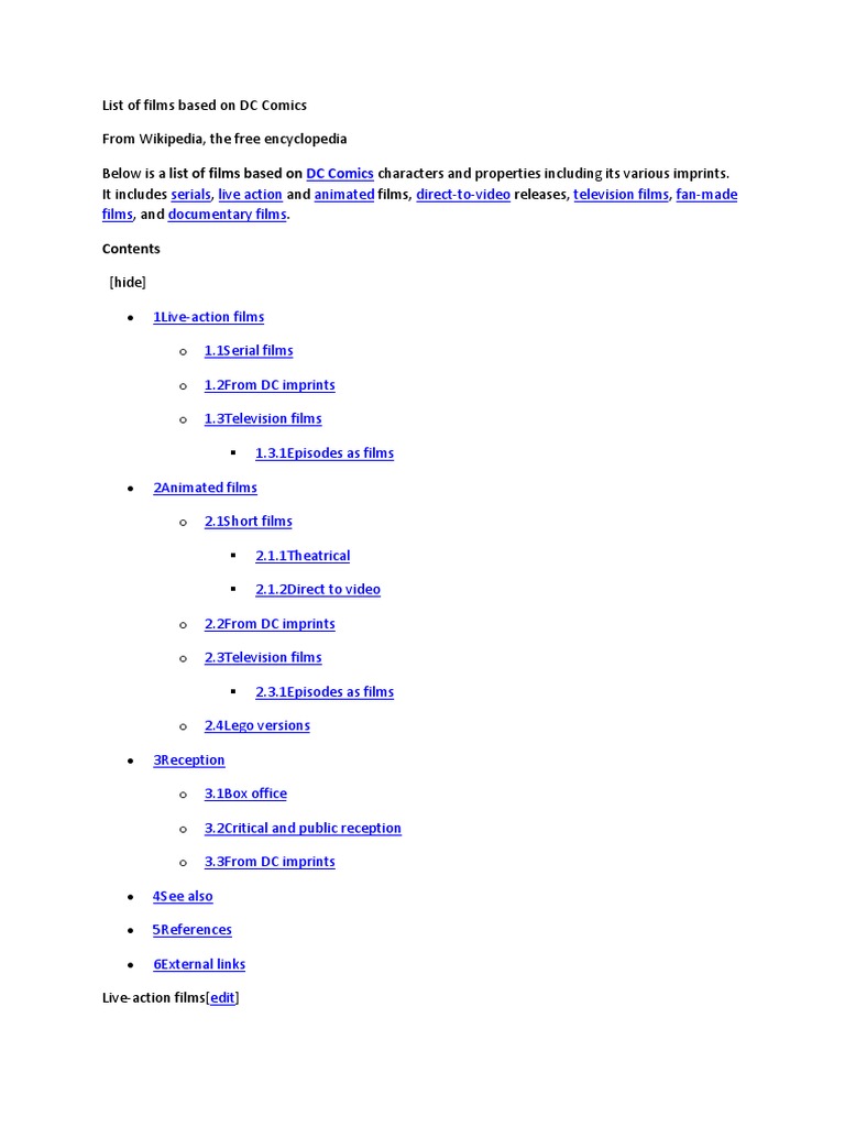 List of Films Based On DC Comics | PDF | Dc Comics | Batman