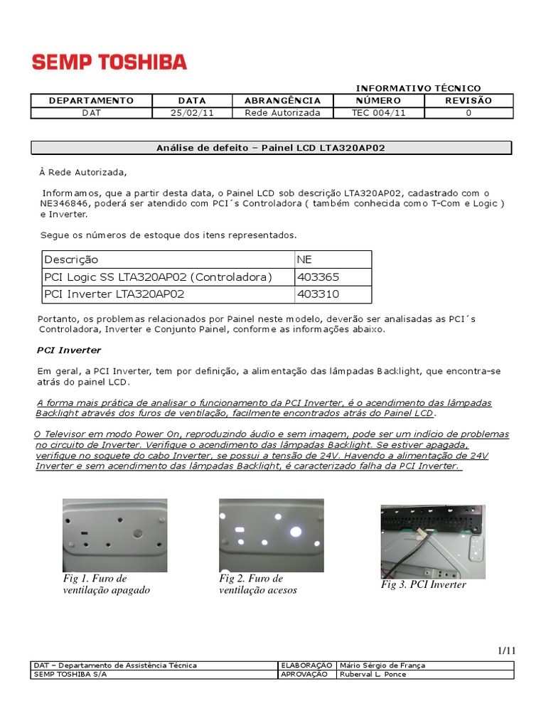 Informativo Técnico Toshiba Painel LCD LTA320AP02 | PDF | Visor de cristal líquido | Imagem