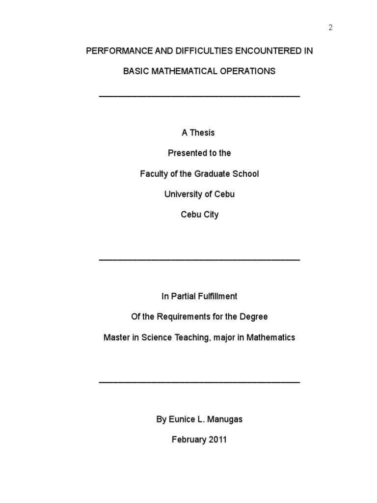 MST MATH Thesis Performance and Difficulties Encountered in Basic ...
