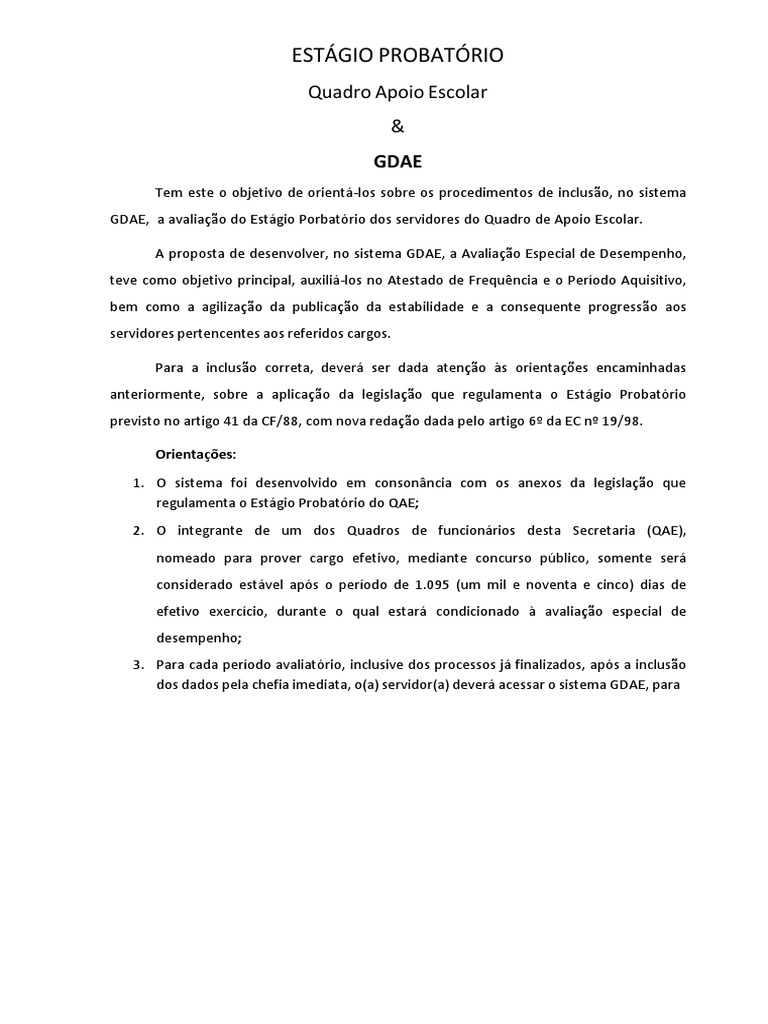 MANUAL - GDAE - Estagio Probatório QAE | PDF | Servidor (informática ...