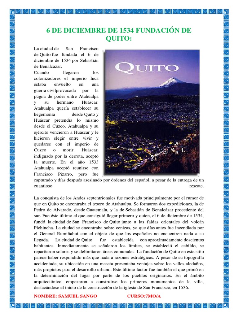 Fundación de Quito: 6 de diciembre de 1534 | PDF
