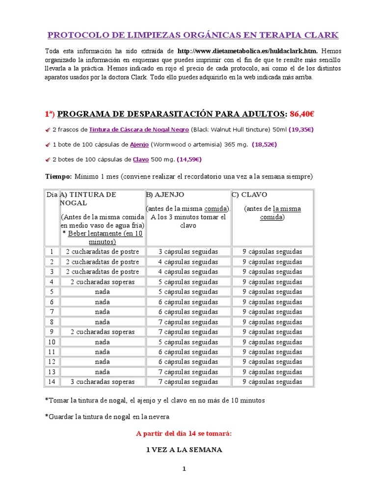 Esquema Protocolo Hulda Clark PDF | PDF | Cisteína | Alimentos