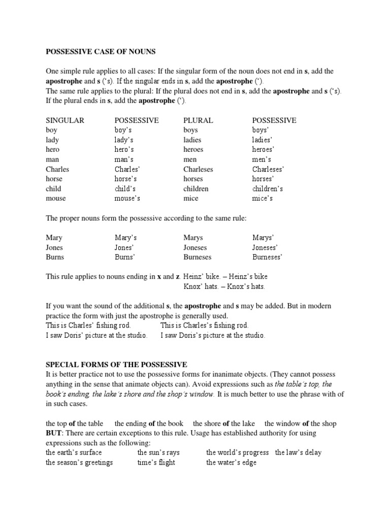 Possessive Nouns & Pronouns Guide | PDF | Grammatical Number | Plural