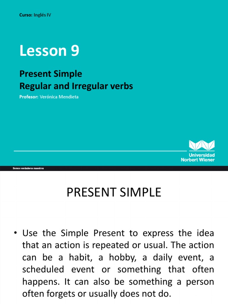 Lesson 9: Present Simple Regular and Irregular Verbs | PDF | Language ...