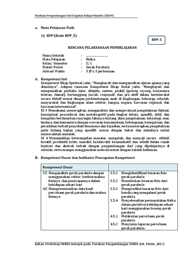 Contoh RPP Dan UKBM Fisika | PDF