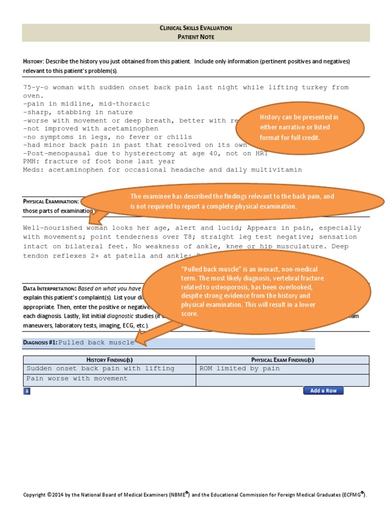 Example Note 2 | PDF | Back Pain | Physical Examination