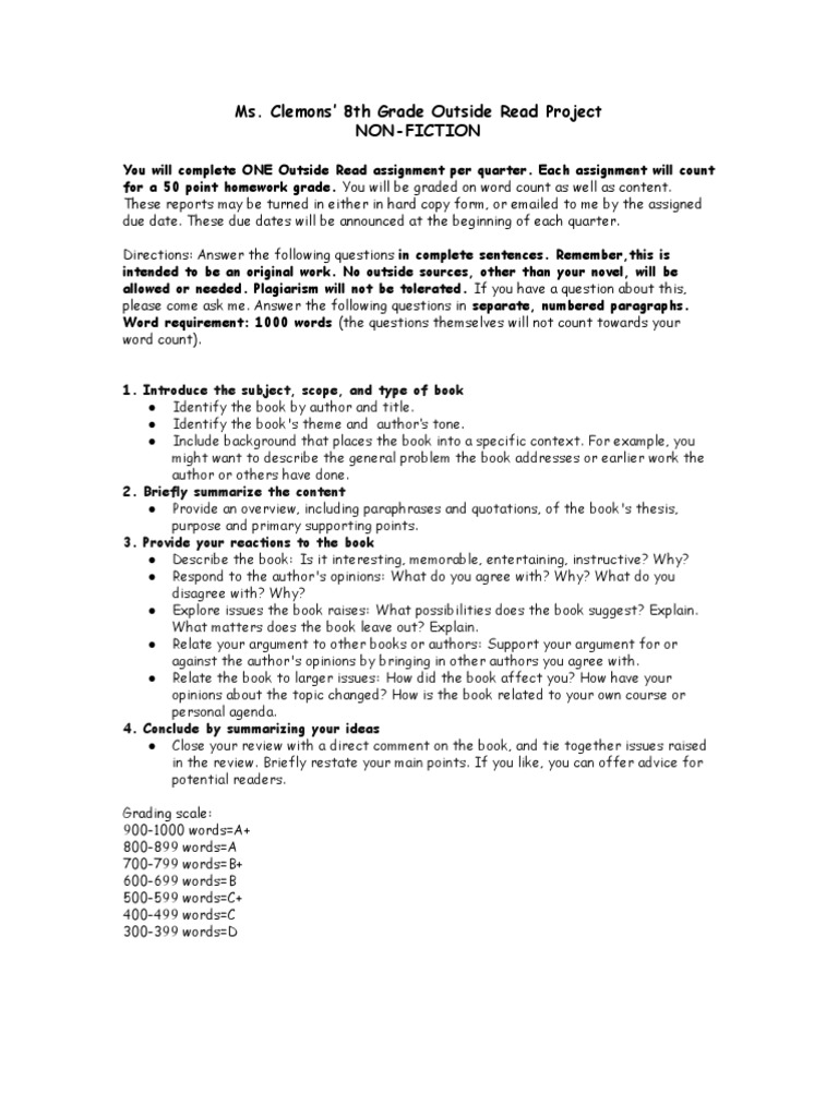 Nonfiction Outside Read | PDF | Homework | Communication