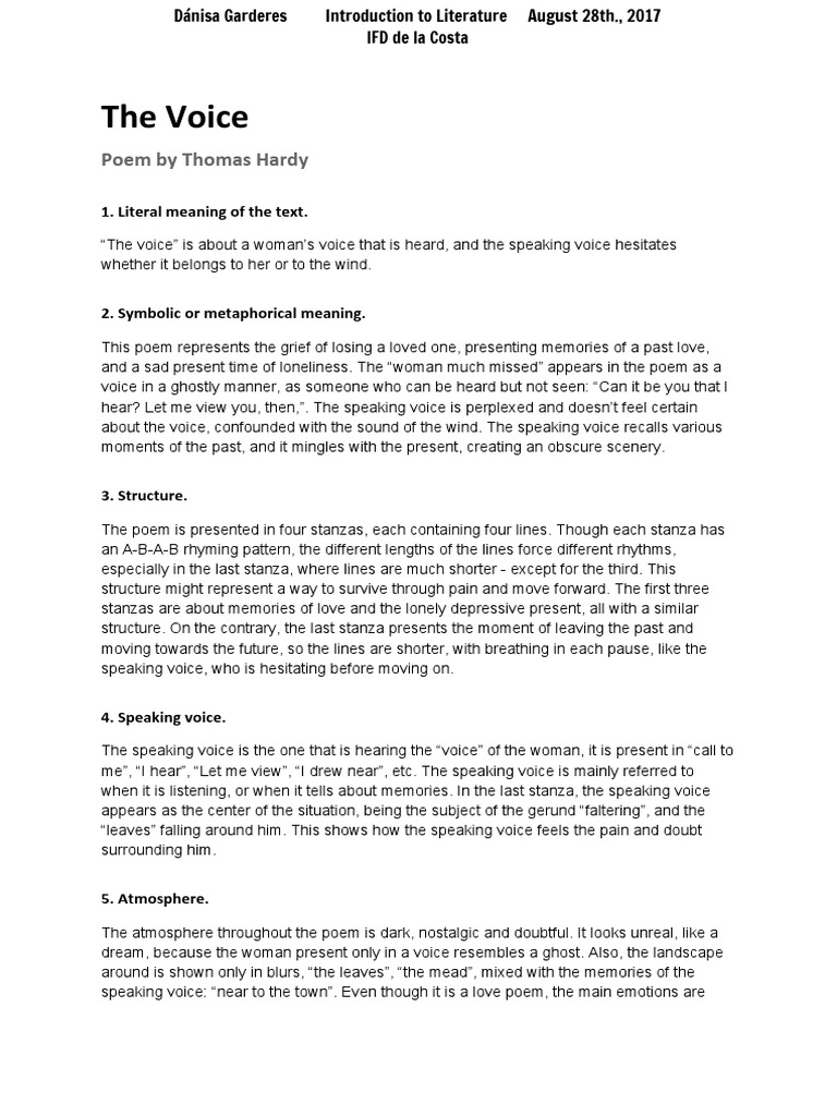The Voice - Thomas Hardy | PDF | Poetry
