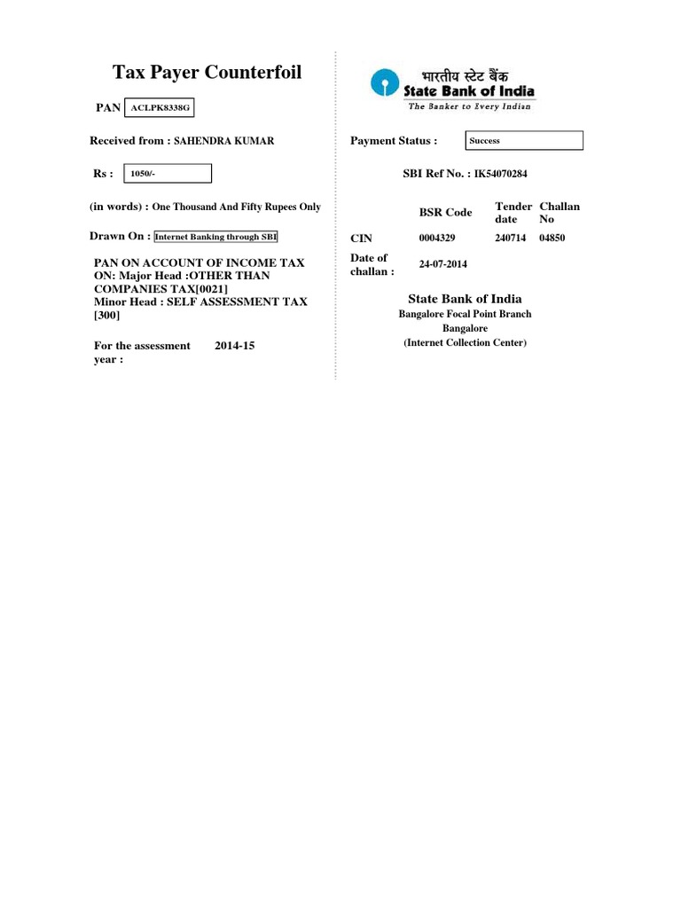 Tax Payer Counterfoil: Sahendra Kumar | PDF
