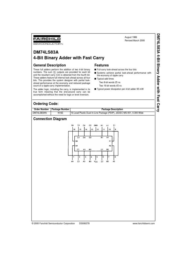 Datasheet 74ls83 Full Adder | PDF | Bit | Electrical Engineering