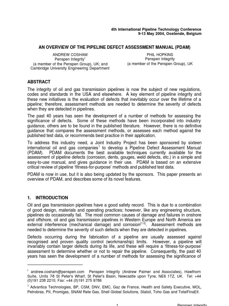 An Overview of The Pipeline Defect Assessment Manual (Pdam) | PDF ...