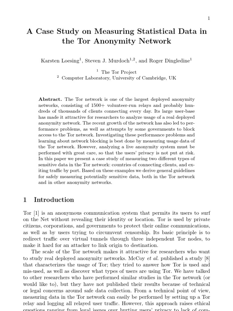 2010 - A Case Study On Measuring Statistical Data Inthe Tor Anonymity Network | PDF | Tor ...