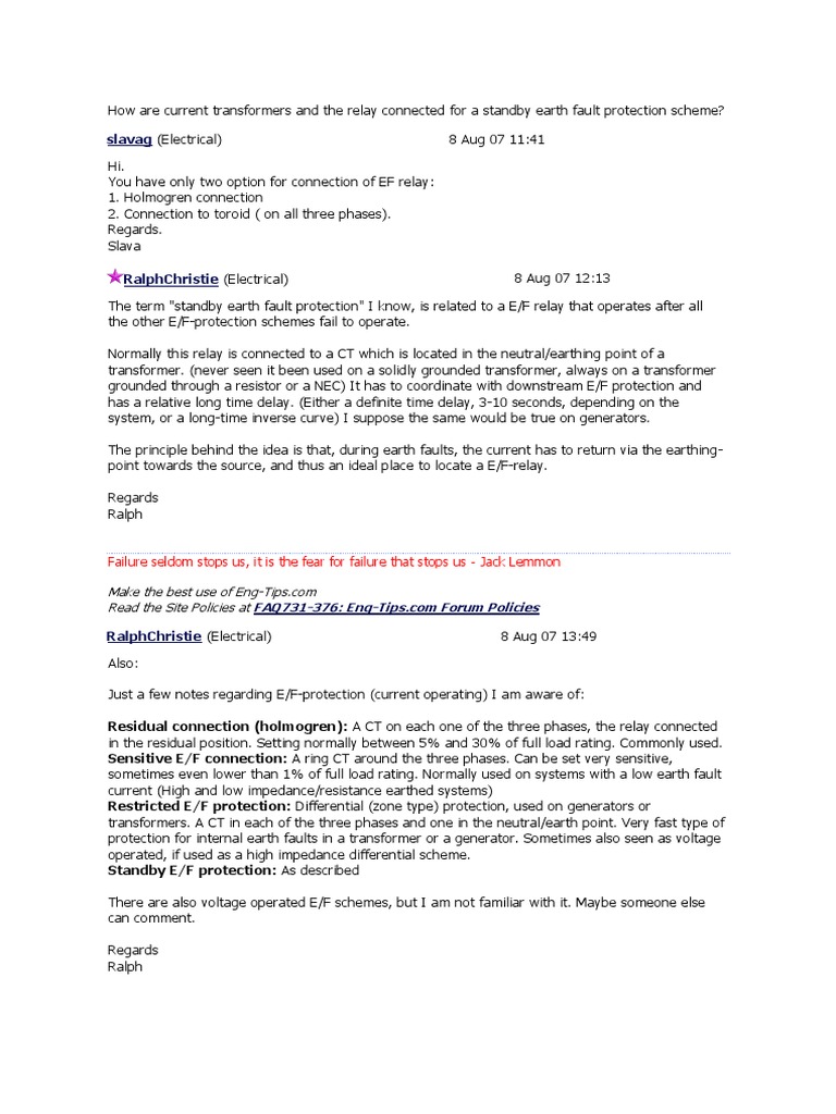 Standby & Restricted Earth Fault | PDF | Transformer | Relay