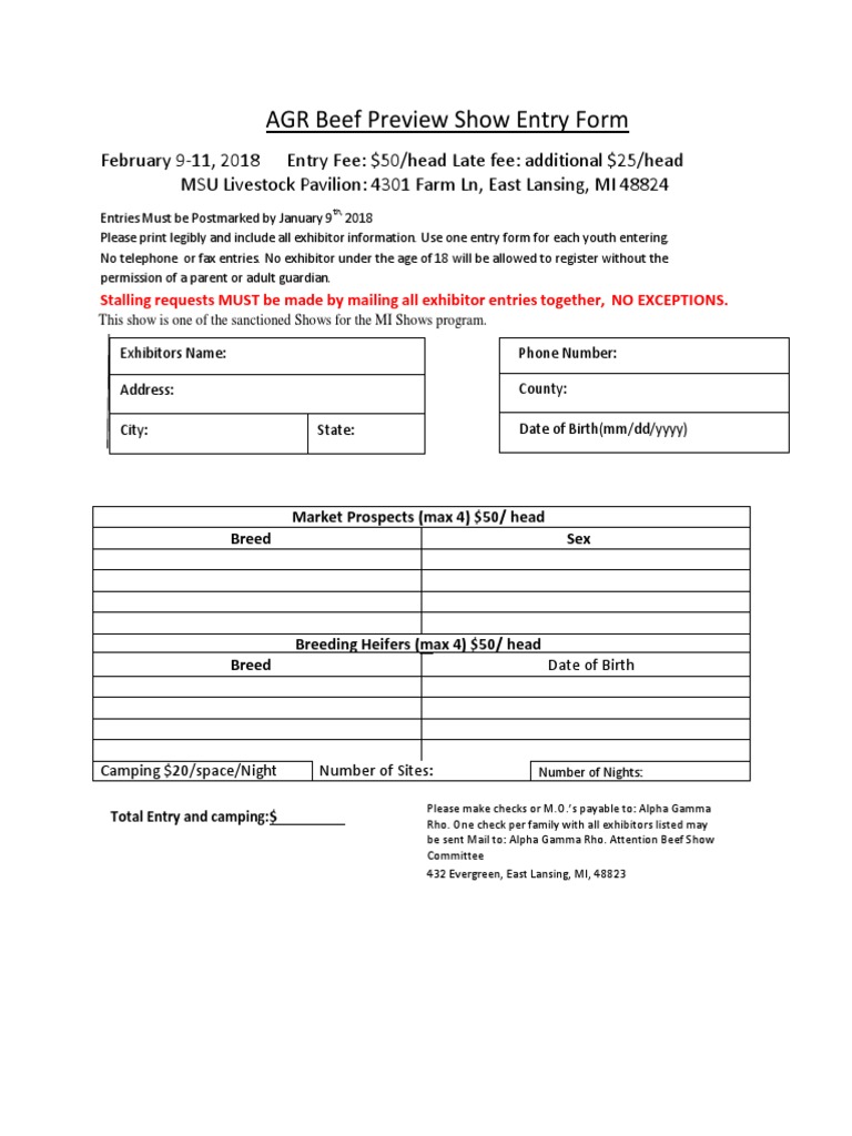 AGR Beef Preview Show Entry Form | PDF