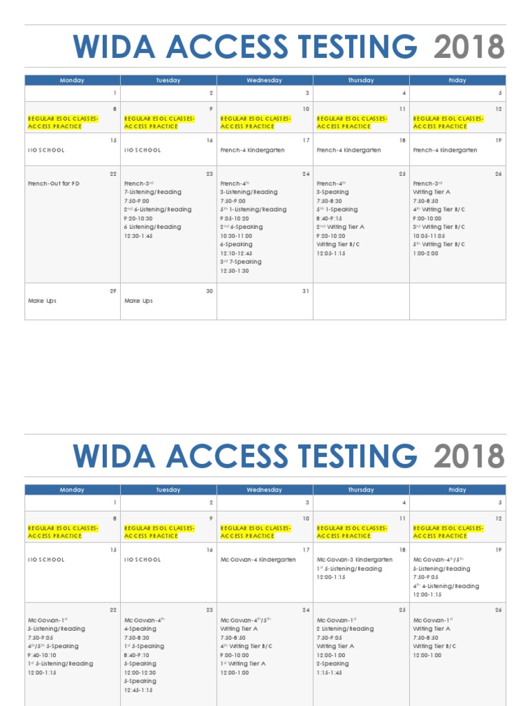 Wida Access Testing 2018 | PDF