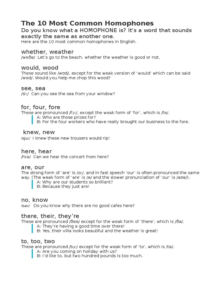 The 10 Most Common Homophones | PDF