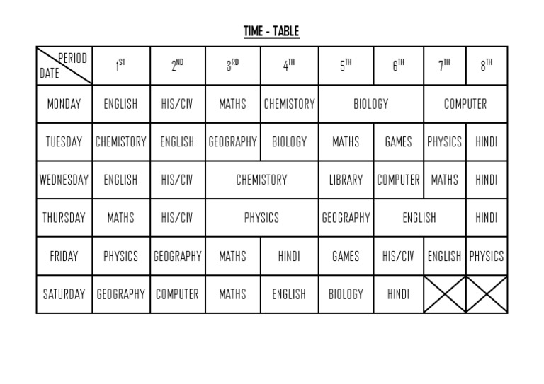 Time - Table: ST ND RD TH TH TH TH TH | PDF