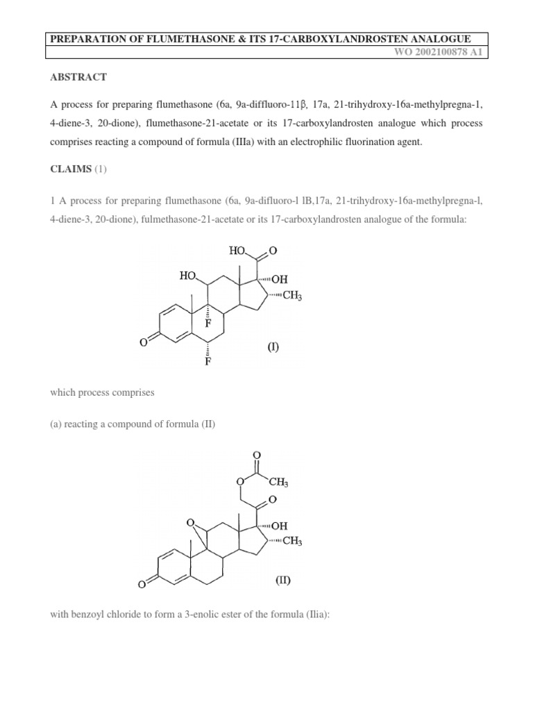 Wo 2002100878 A1 - Flumethasone | PDF | Chemical Reactions | Hydroxide