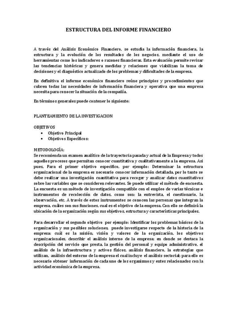 Estructura Sugerida Del Informe Economico - Financiero | PDF | Contabilidad | Toma de decisiones