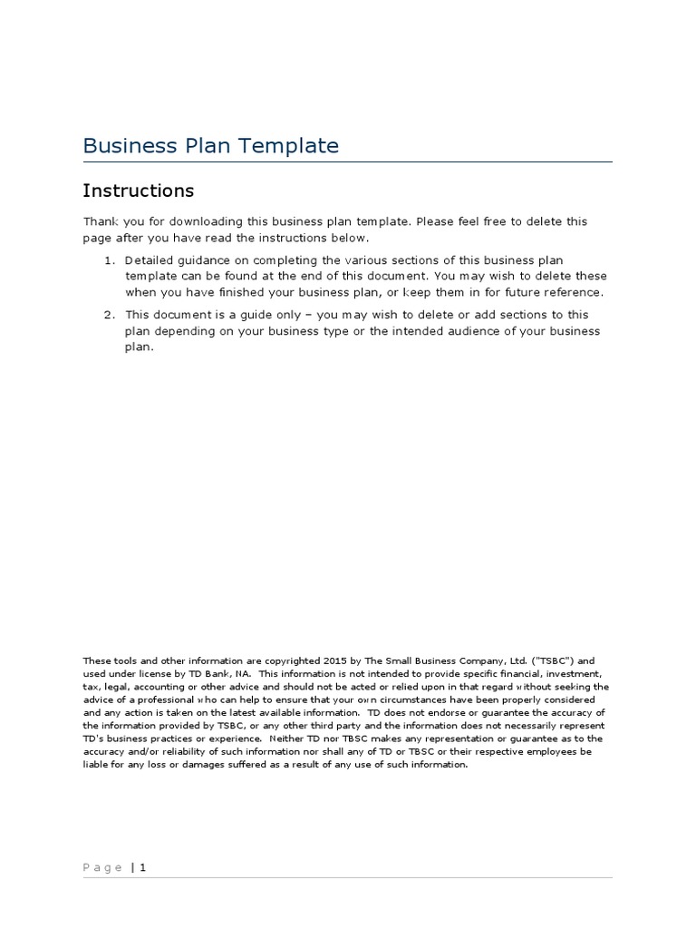 302 Business Plan Template TD | PDF | Swot Analysis | Market Analysis