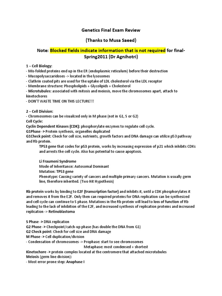 Genetics Final Exam Review | PDF | Cell Cycle | Genetic Linkage