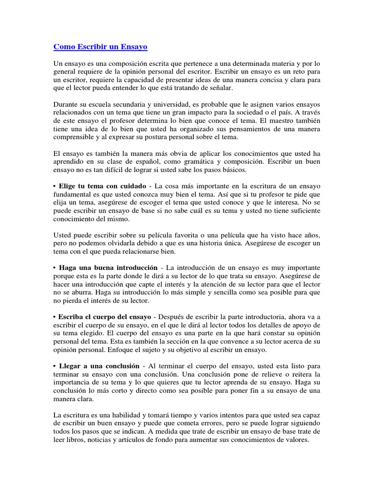 Como Escribir Un Ensayo | PDF | Ensayos | Escritura