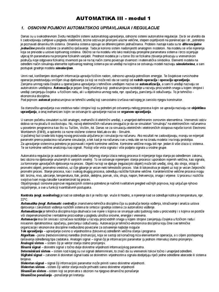 AUTOMATIKA III Modul 1 | PDF