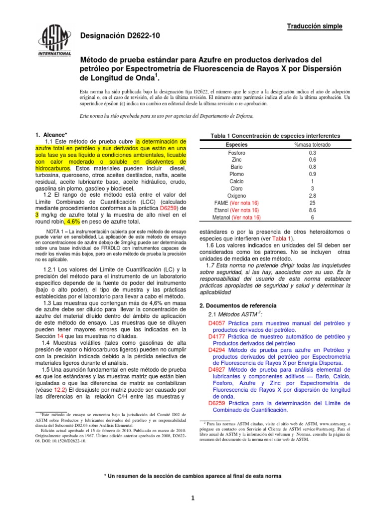 Astm D 2622 10 Trad | PDF | Calibración | Rayo X
