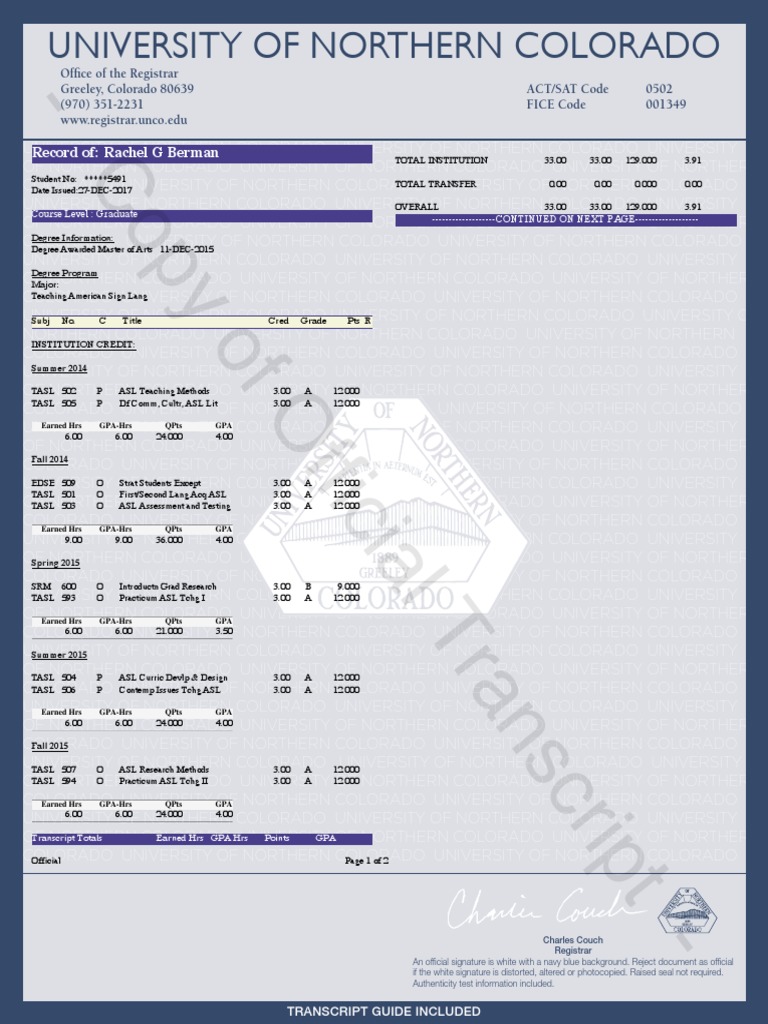 Unc Transcript | PDF | Course Credit | Grading (Education)