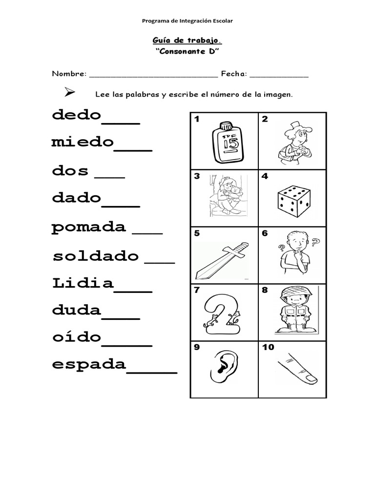 Guía de Actividades: Consonante D | PDF