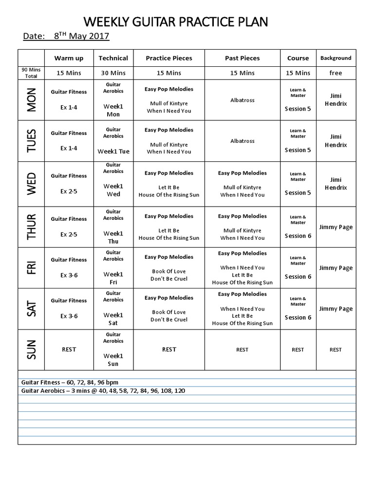 Weekly Guitar Practice Plan | PDF | Jimi Hendrix | Rock Music