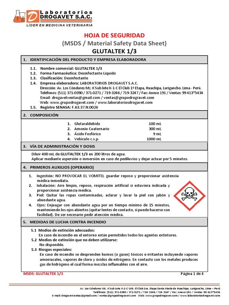Hoja MSDS | PDF | Agua | Compuestos químicos