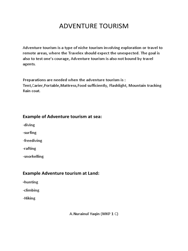 Examples of Adventure Tourism Activities | PDF | Tourism | Outdoor ...