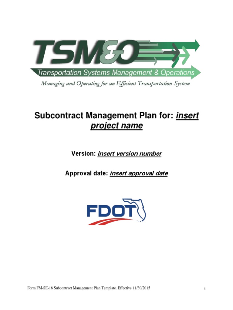 Subcontract Management Plan Template | Quality Assurance | Project ...