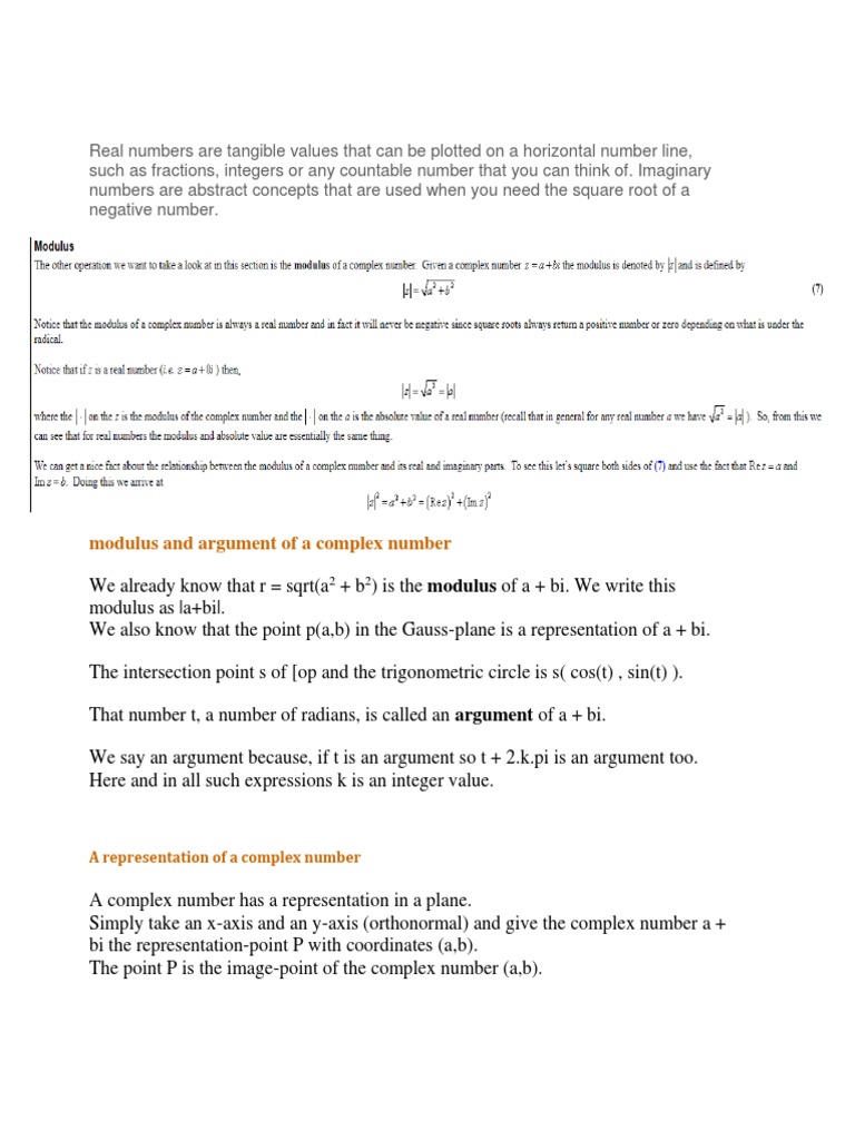 Modulus and Argument of A Complex Number | PDF | Complex Number | Pi