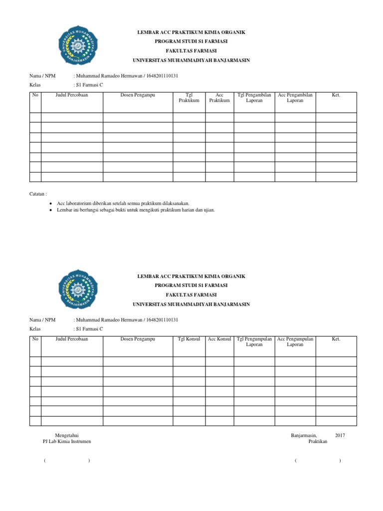 Lembar Acc Praktikum Kimia Organik | PDF